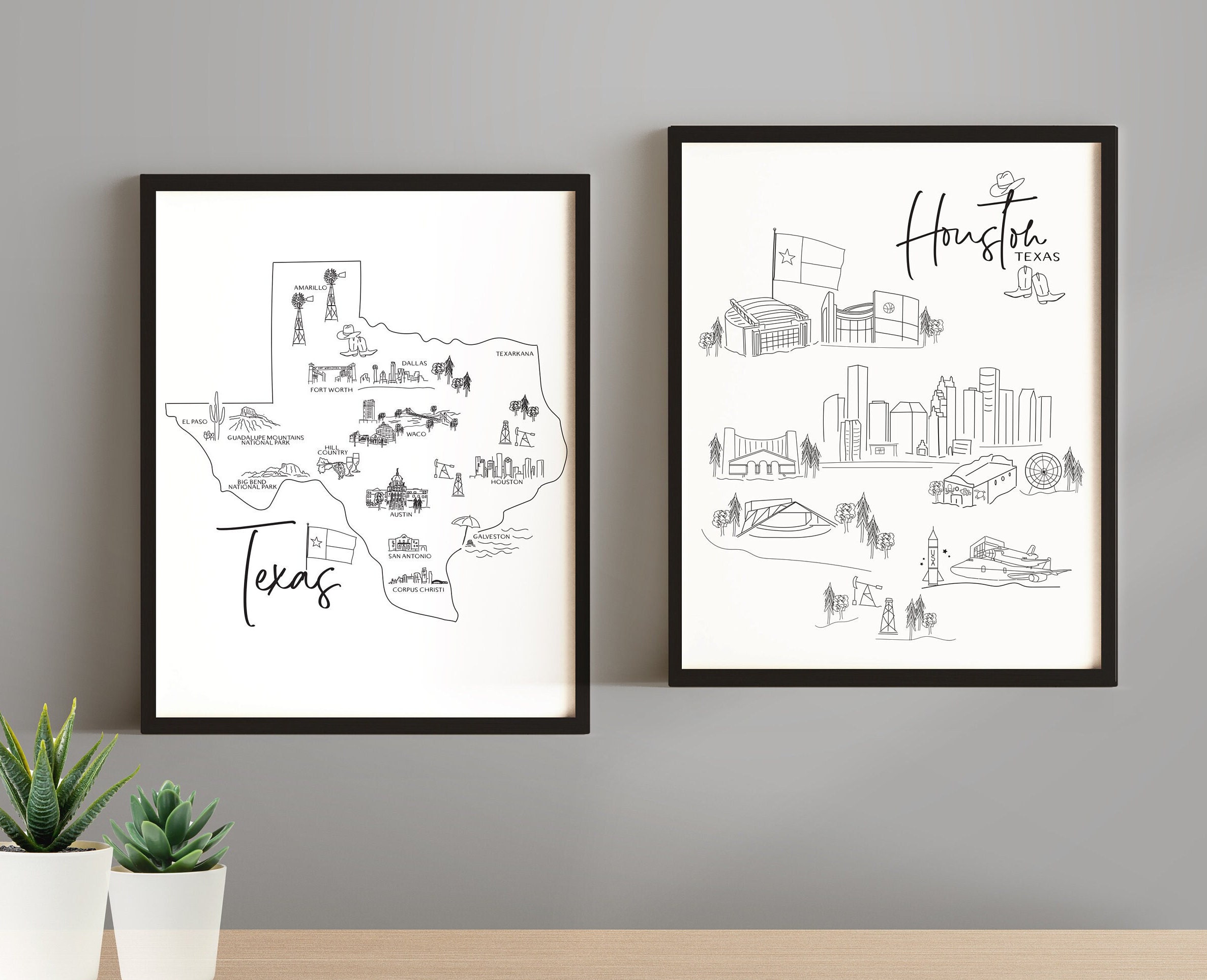 Sketched Drawing of the City of Houston Texas Art Print - Etsy
