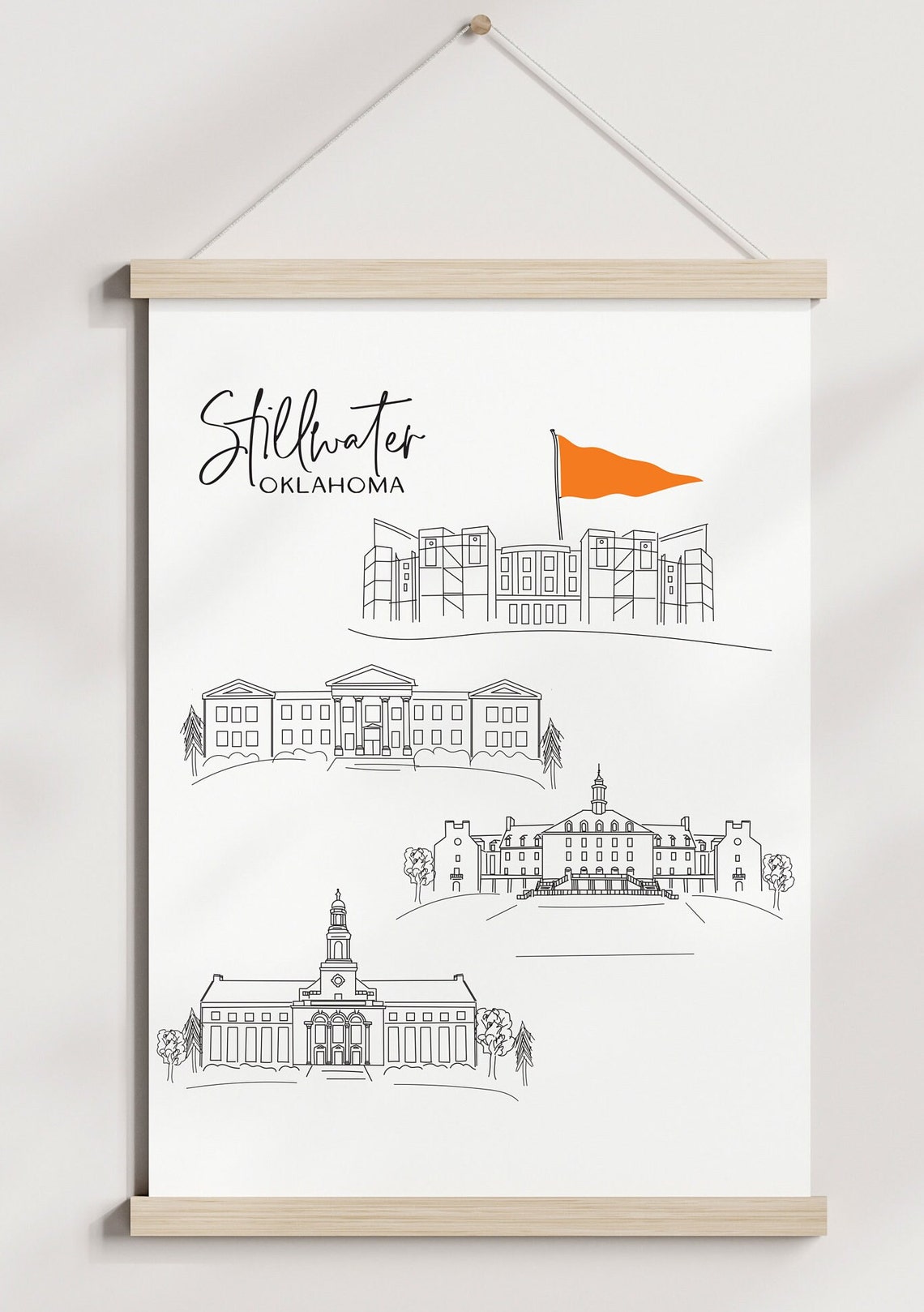 Sketched Drawing of Oklahoma State University Campus - Etsy