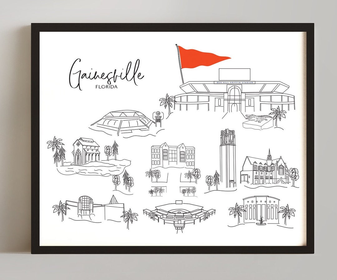 Sketched Drawing of Gainesville, Florida Art Print - Etsy