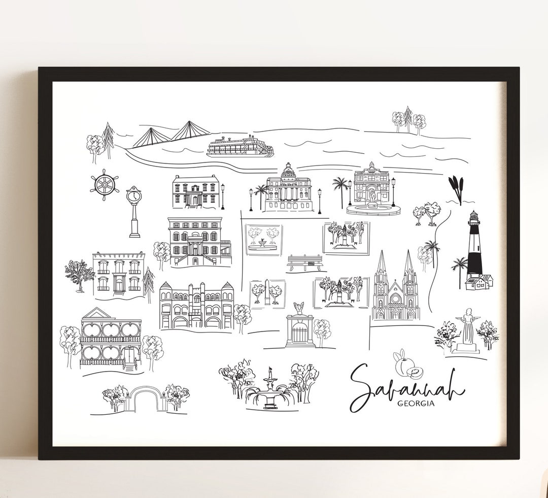 Sketched Drawing of Savannah Georgia Art Print - Etsy