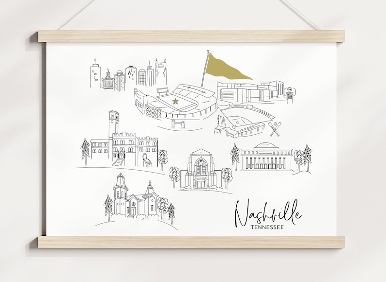 Sketched Drawing Nashville, Tennessee Art Print - Etsy