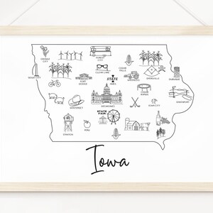 Sketched Print of Iowa - Map and Points of Interest - Etsy