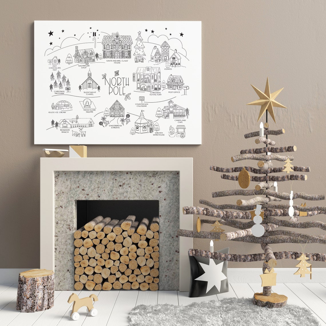 Hand Sketch Drawing of the North Pole - Santa's Land - Etsy