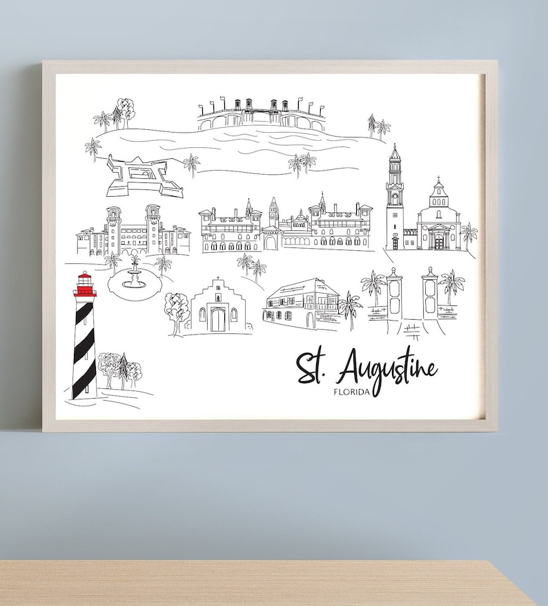 Sketched City Drawing of St. Augustine, Florida - Etsy