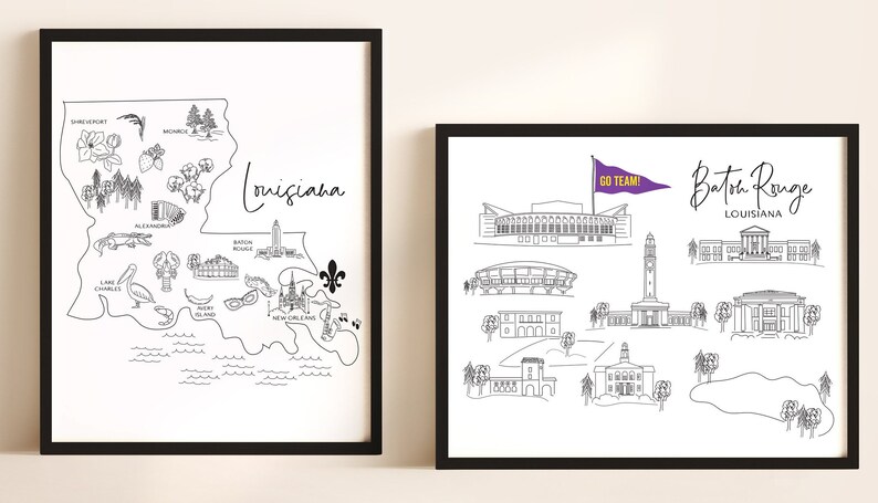Hand Sketched Drawing of LSU Campus Highlights - Etsy
