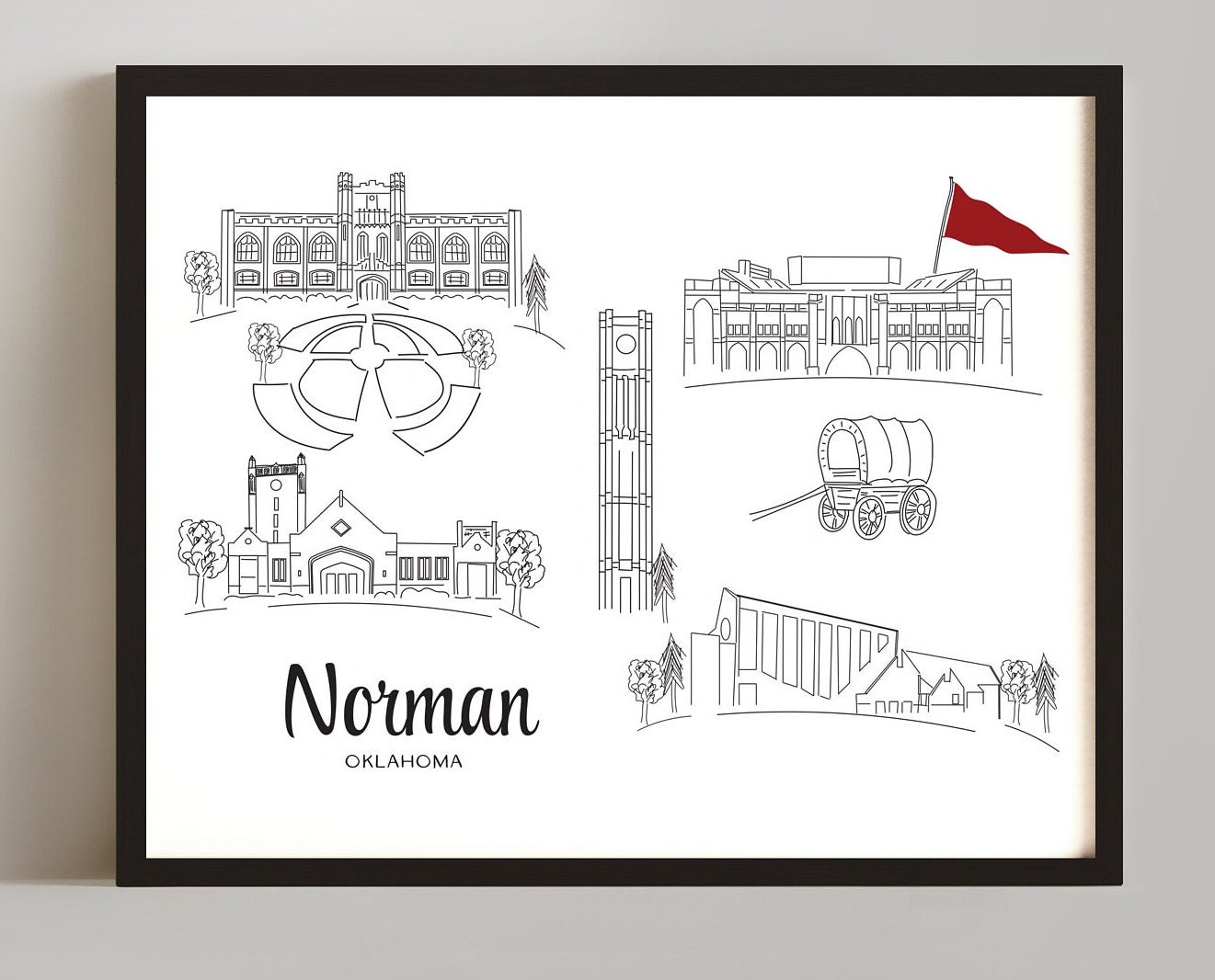 Sketched Drawing of the Norman, Oklahoma Art Print - Etsy