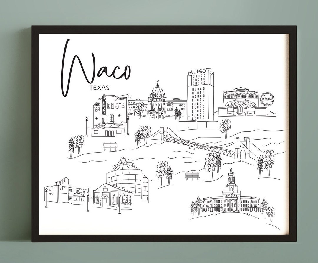 Sketched Drawing of the City of Waco Texas Art Print - Etsy