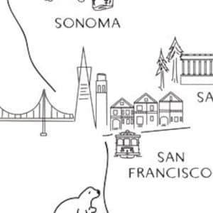 Sketched Map of the State of California With Points of Interest - Etsy