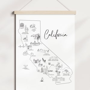 Sketched Map of the State of California With Points of Interest - Etsy