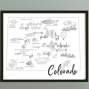 Sketched Map of the State of Colorado With Points of Interest - Etsy