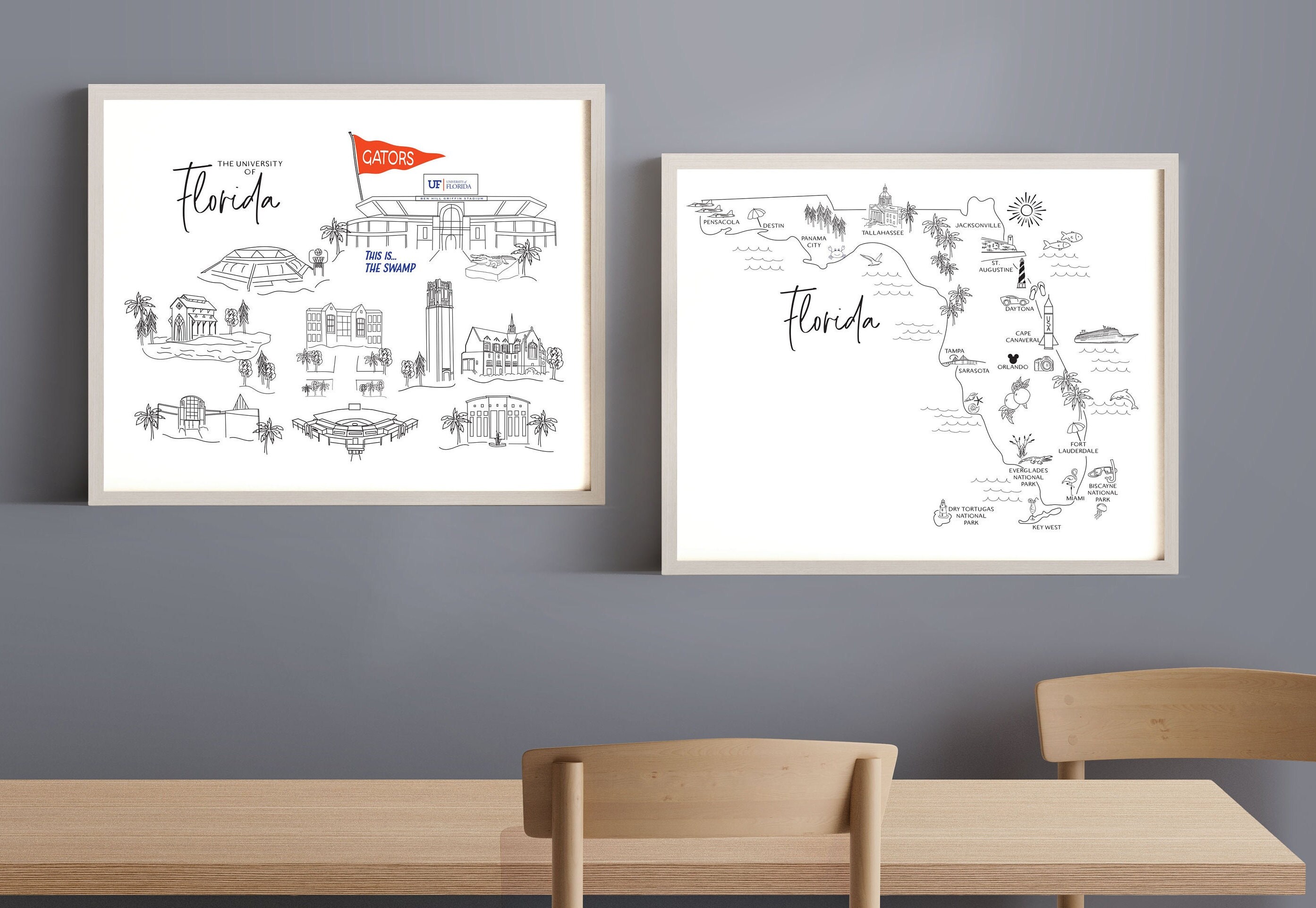 Sketched Drawing of University of Florida Art Print - Etsy