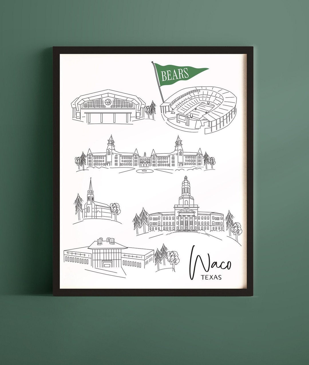 Sketch Print of Waco, Texas Drawing - Etsy