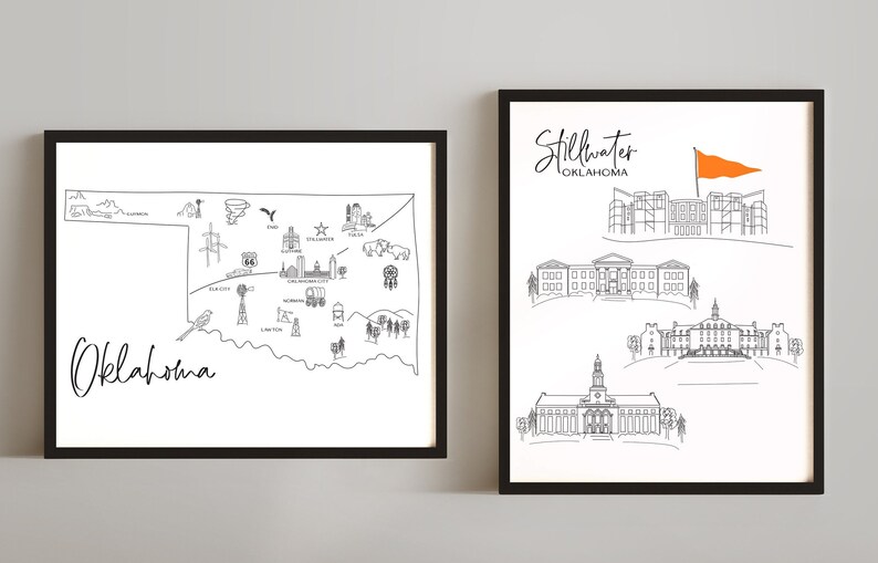 Sketched Drawing of Oklahoma State University Campus - Etsy