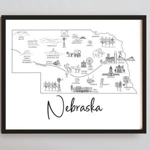 State of Nebraska Points of Interest Hand Sketched Print - Etsy