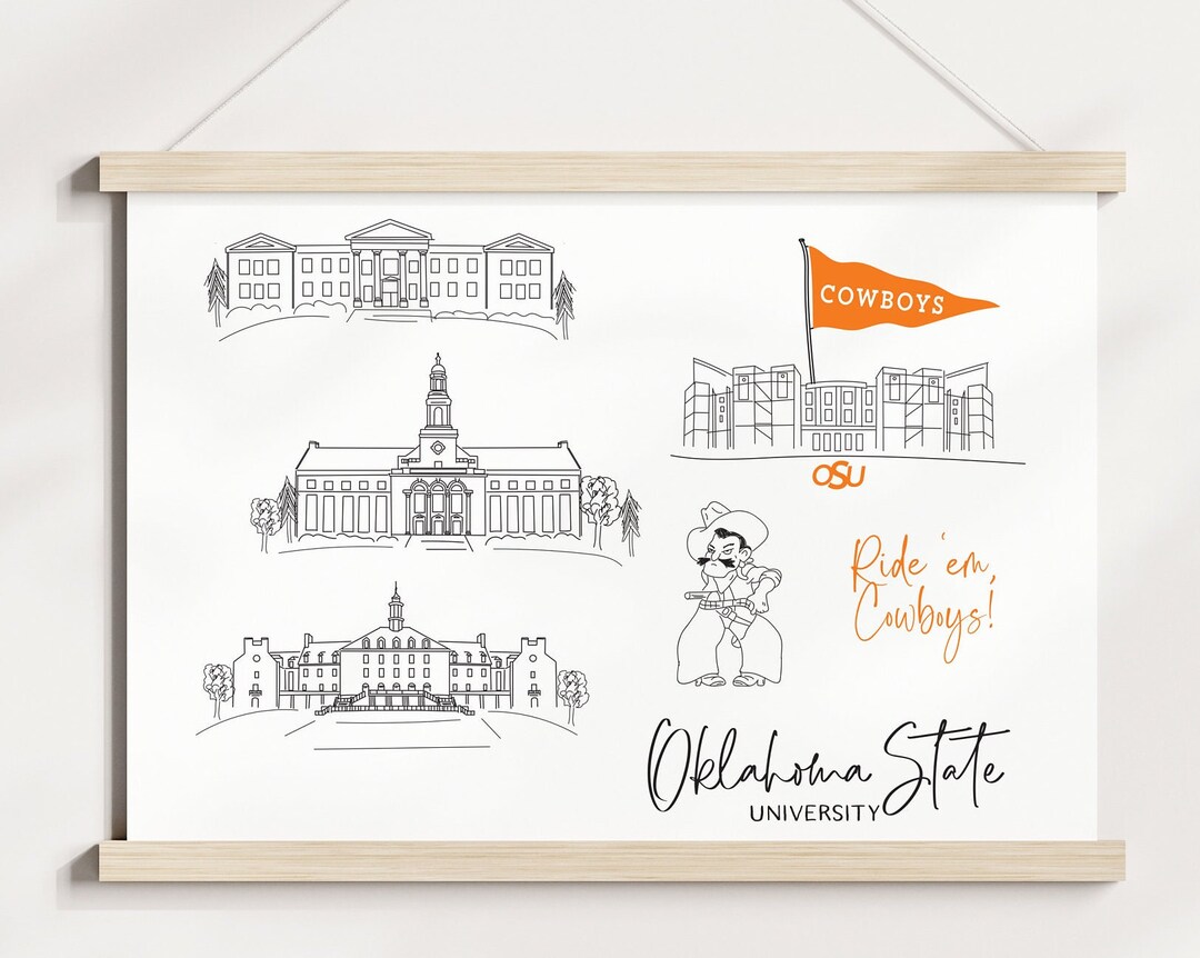 Sketched Drawing of Oklahoma State University Campus - Etsy