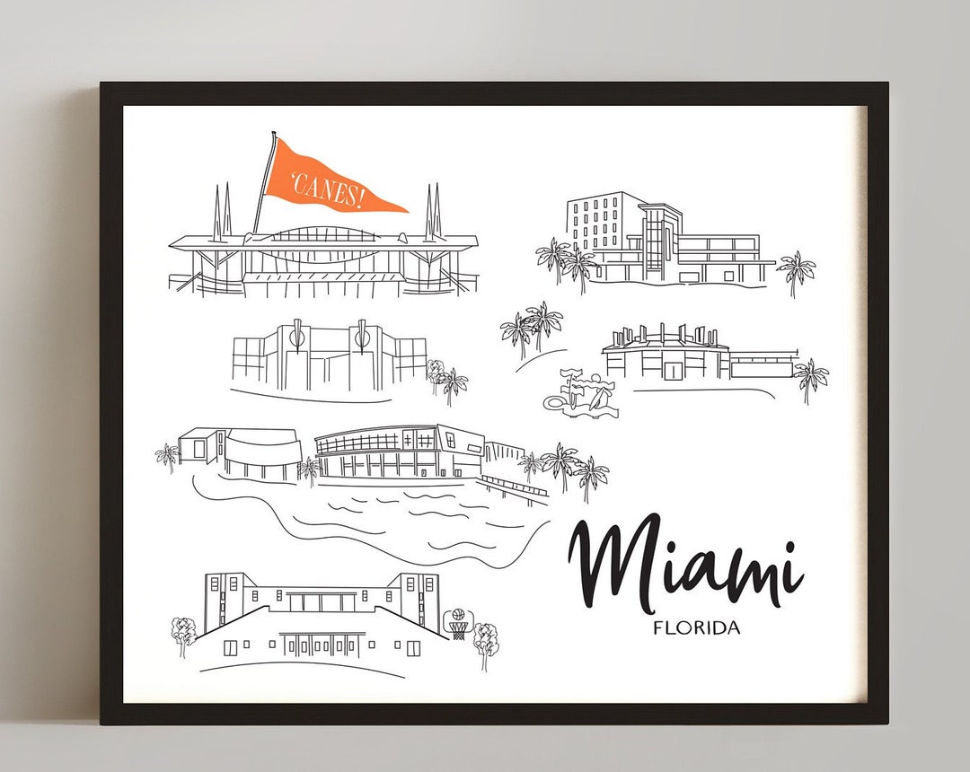 Sketched Drawing of Miami, Florida Art Print - Etsy