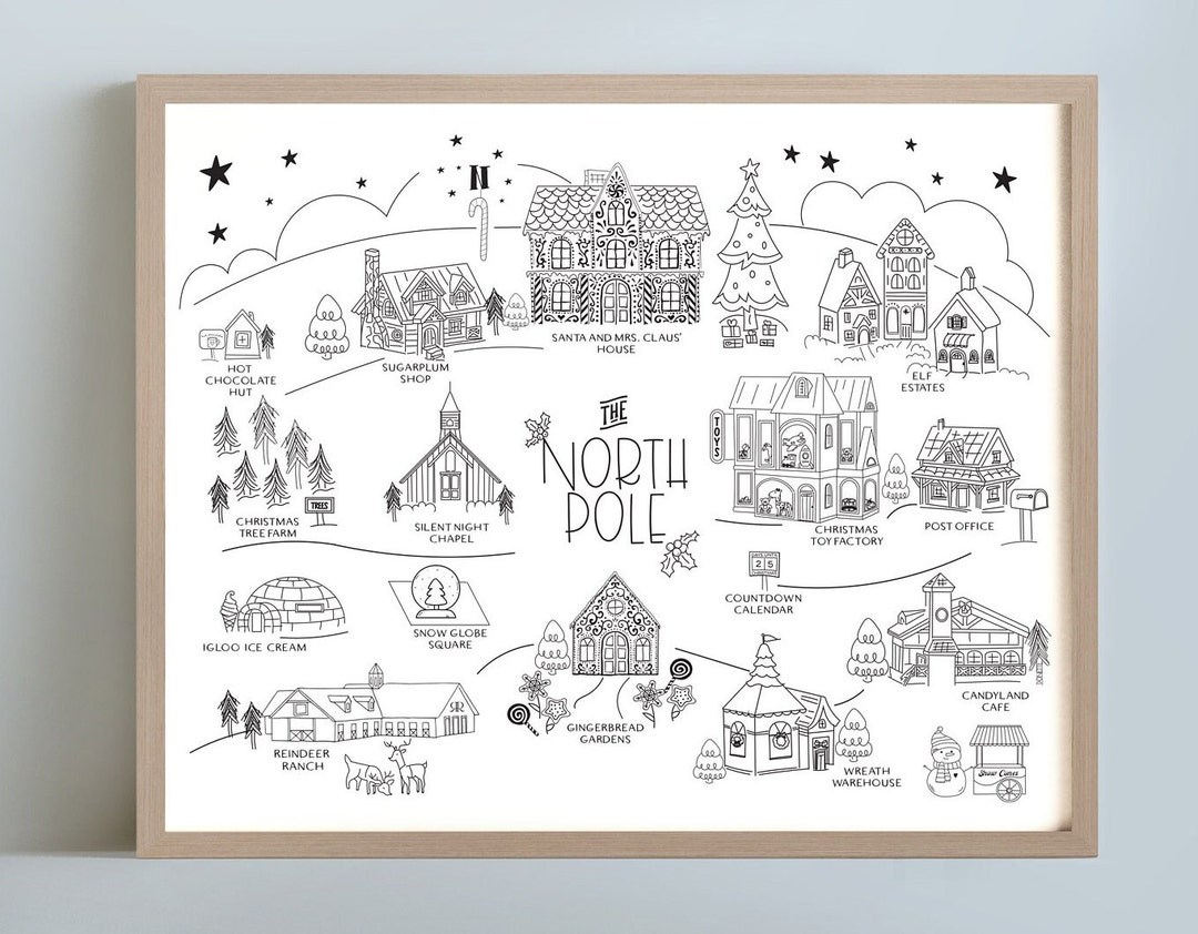Hand Sketch Drawing of the North Pole - Santa's Land - Etsy