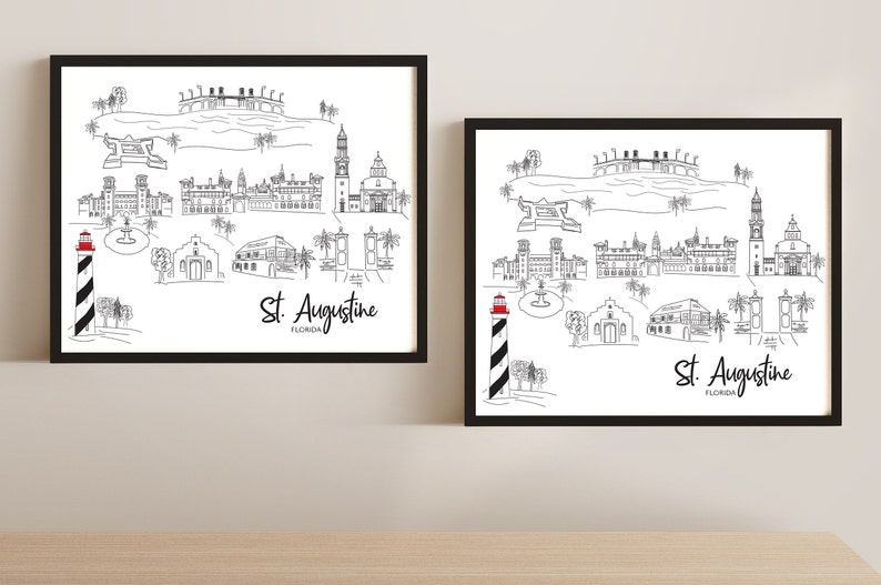 Sketched City Drawing of St. Augustine, Florida - Etsy
