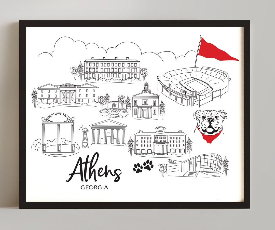 Sketched Drawing of Athens, Georgia Art Print - Etsy