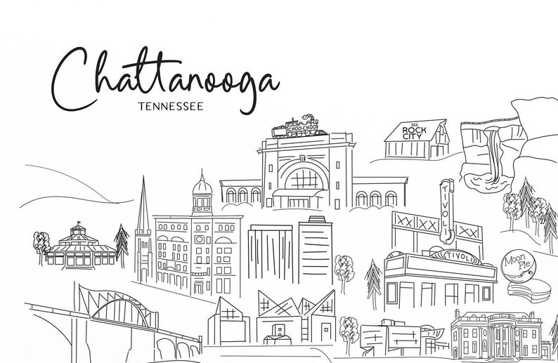 Sketch Print of Chattanooga, TN Points of Interest - Etsy