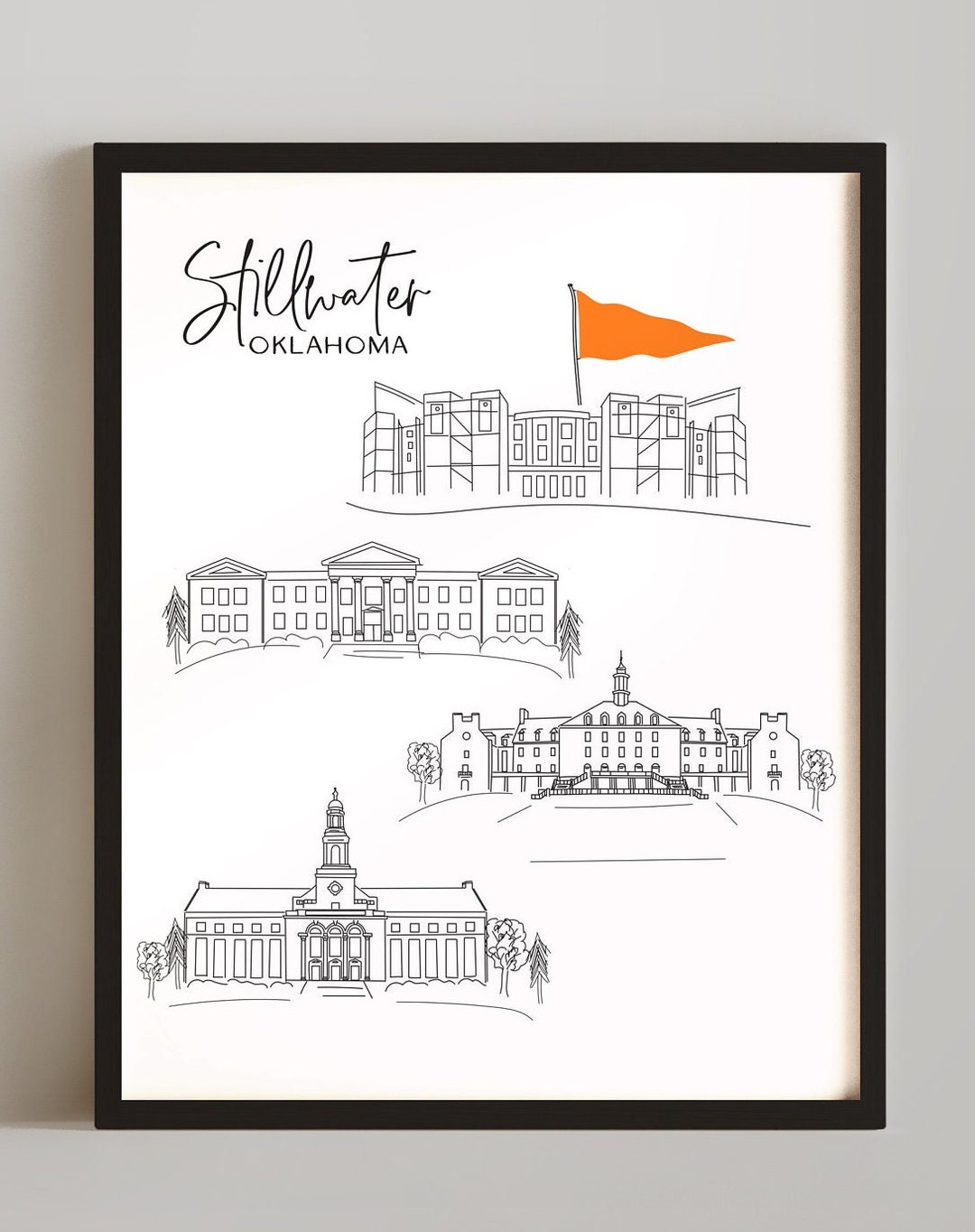 Sketched Drawing of Oklahoma State University Campus - Etsy