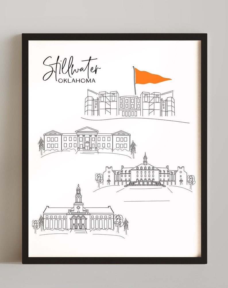 Sketched Drawing of Oklahoma State University Campus - Etsy