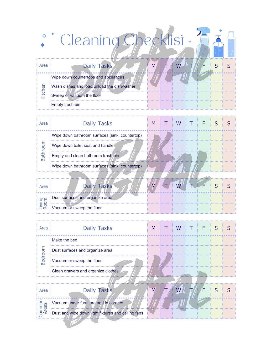 Digital Cleaning Checklist | PDF | Printable & Digital Home Cleaning ...