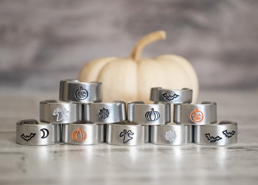 Halloween Rings | Hand Stamped Halloween Rings - Etsy