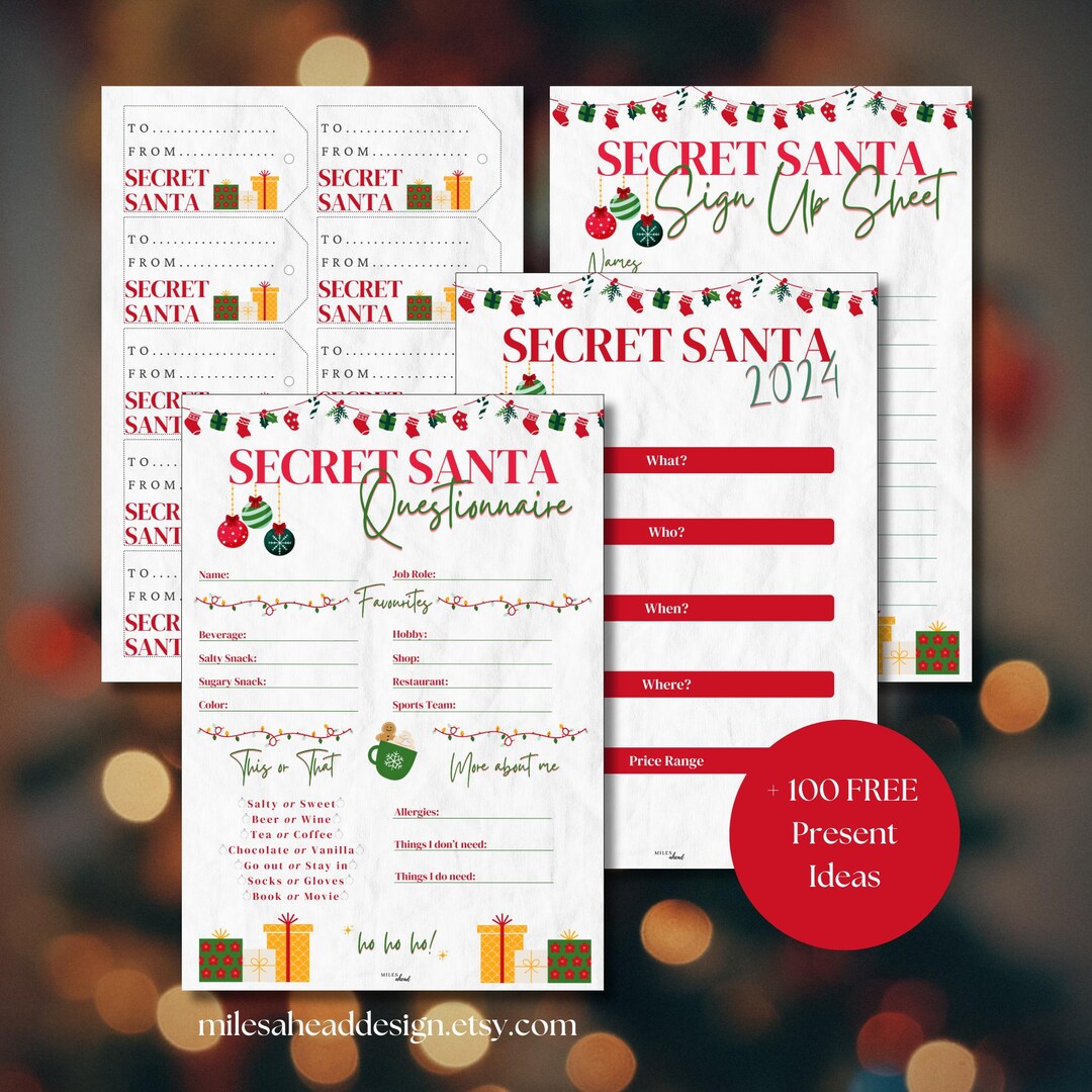 Printable Secret Santa Questionnaire Secret Santa Organizer Secret ...