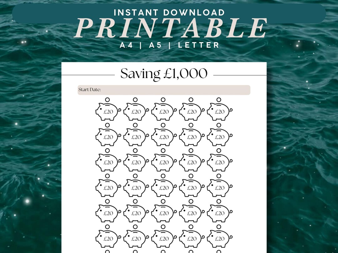 1000 Pound Printable Savings Challenge: Budget Tracker PDF for Cash ...