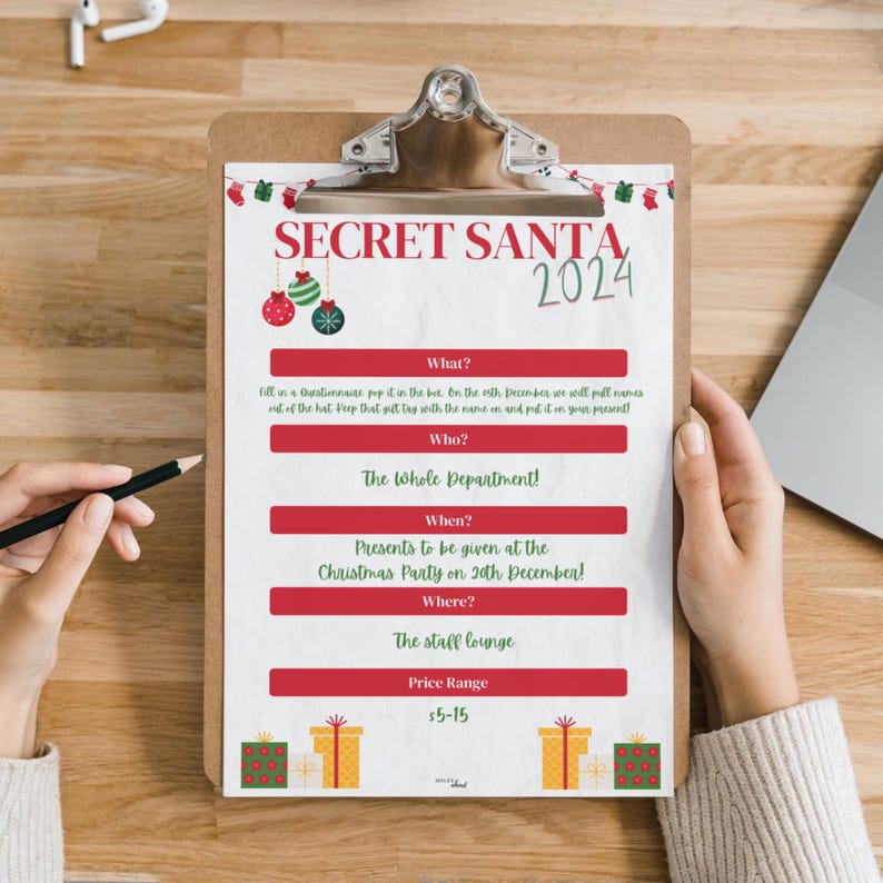 Printable Secret Santa Questionnaire Secret Santa Organizer Secret ...