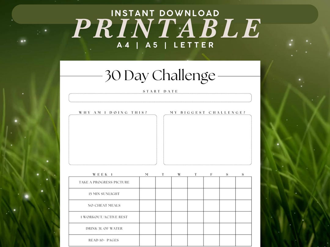 30 Day Challenge Printable: Wellness Tracker, Goal Setting & Habit ...