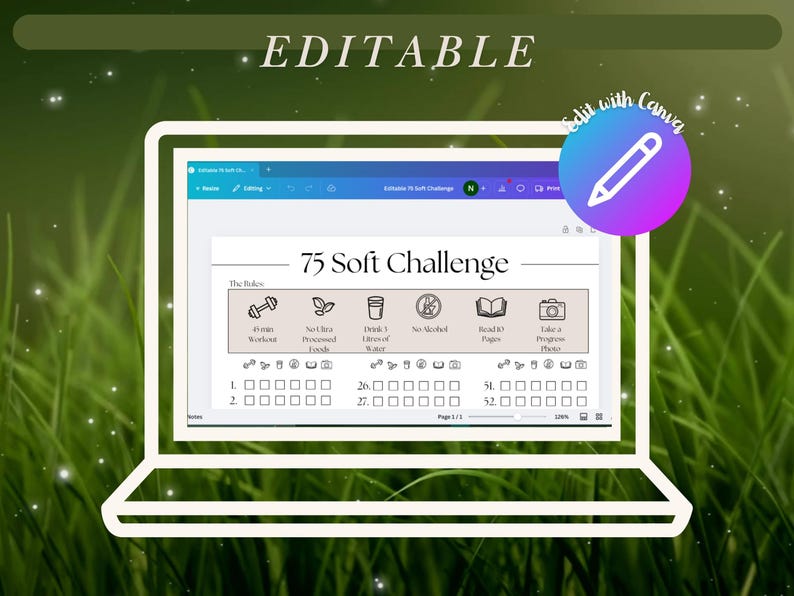 Editable 75 Soft Challenge Tracker | Printable 75 Day Soft Checklist ...