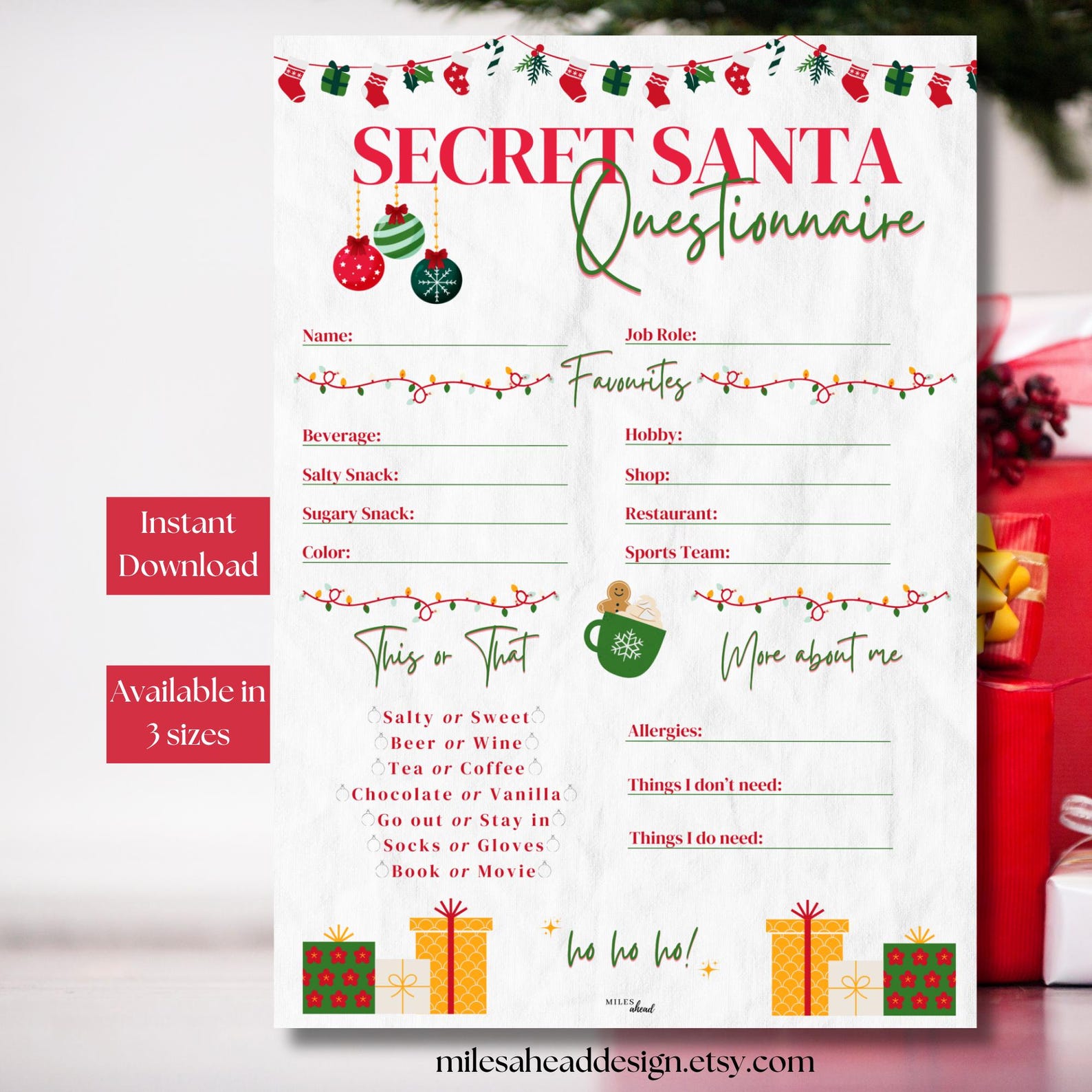 Secret Santa Questionnaire PDF Secret Santa Party Secret Santa ...