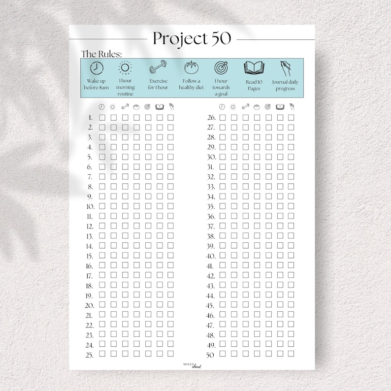 50-day Challenge Tracker | Project 50 Checklist & Journal | Wellness ...