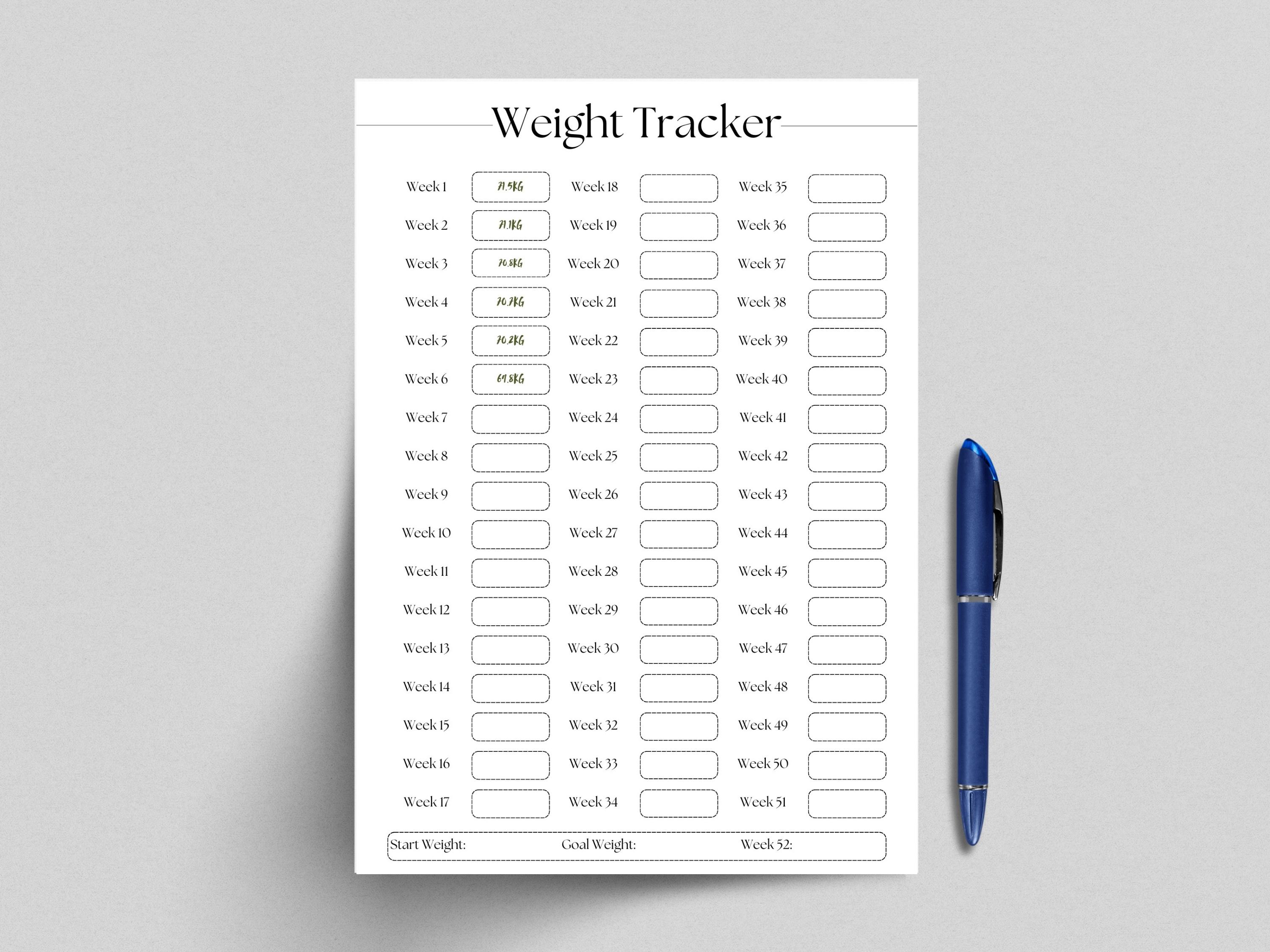 Comprehensive Weight Loss Tracker: Weekly Weigh-in, Body Measurements ...