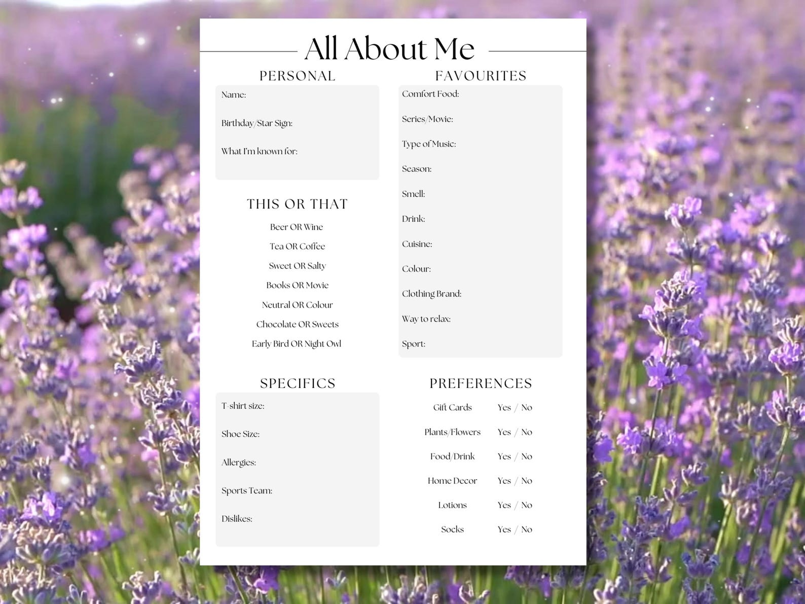 Personalized Employee Survey: All About Me Printable | Favorite Things ...