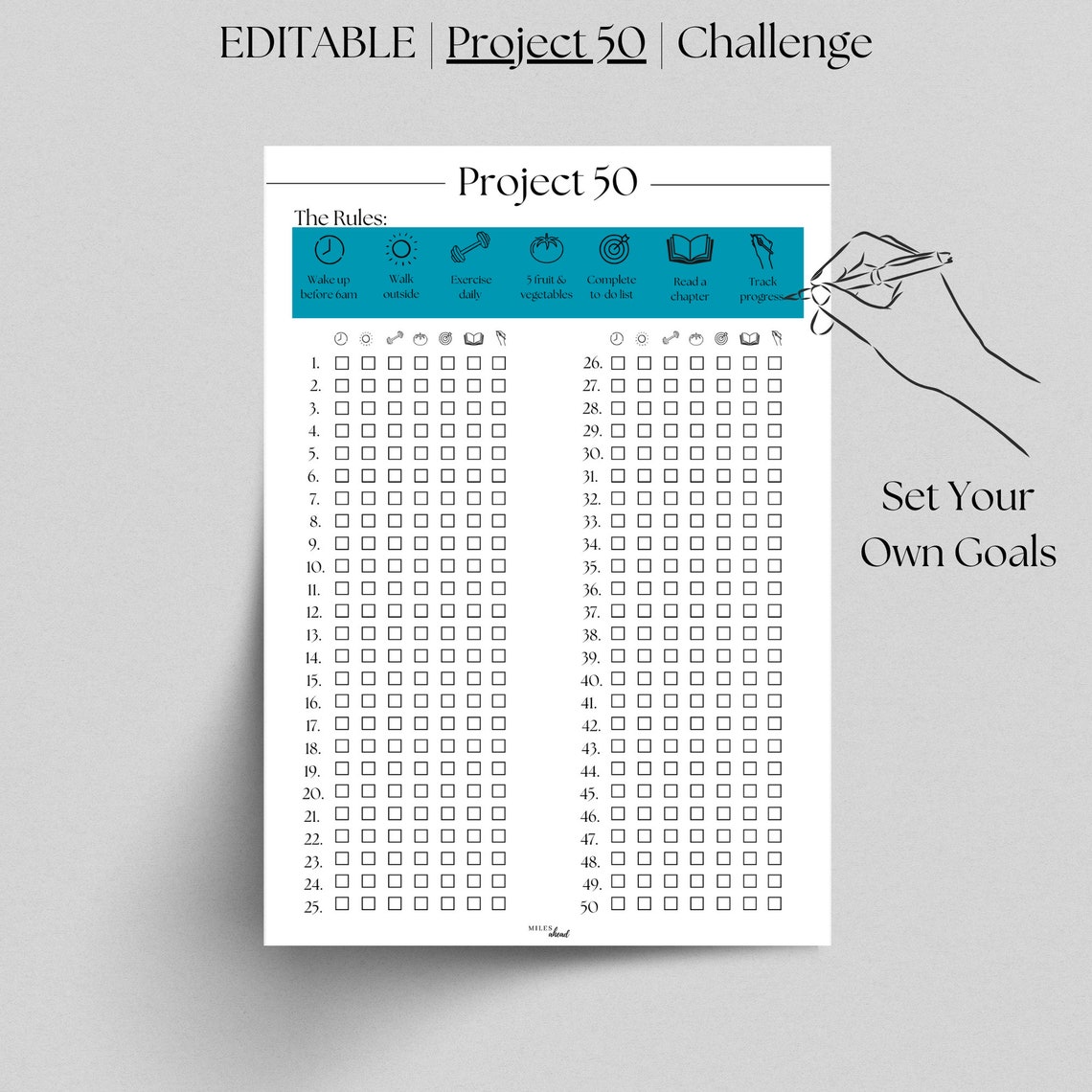 Editable Project 50 Challenge Template | 50-day Habit Tracker | Goal ...