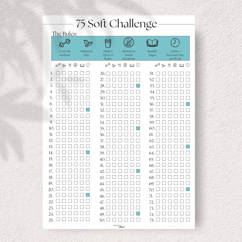 75 Soft Challenge Tracker 75 Day Challenge Printable Fitness Journal ...