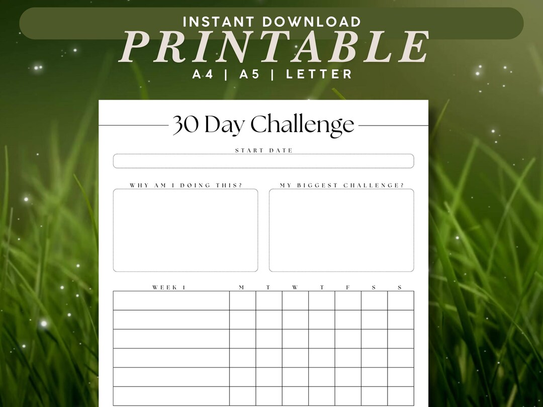 Blank 30 Day Mental Toughness Challenge | Self Discipline Worksheet ...