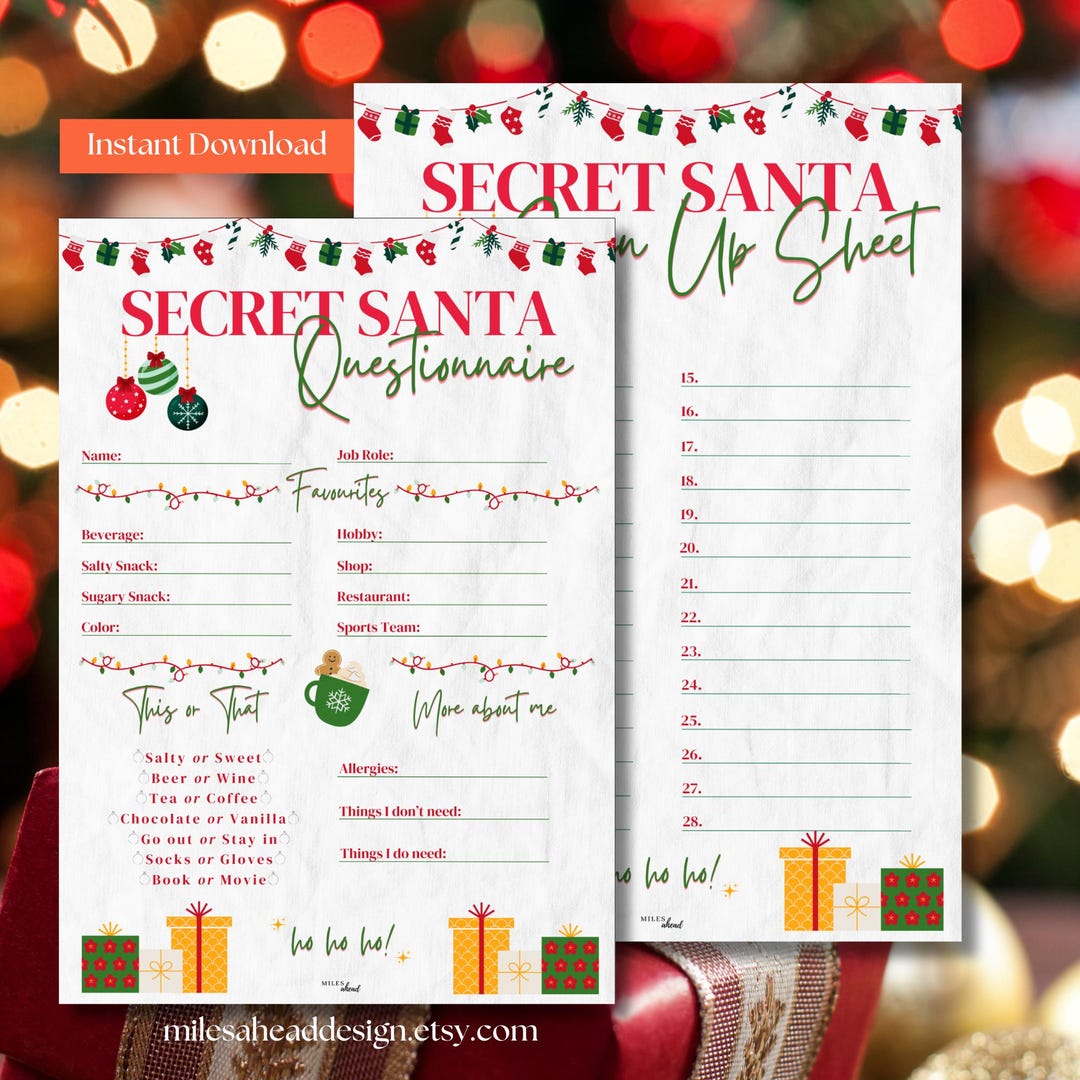 Secret Santa Questionnaire Simple Bundle Secret Santa Questionnaire Sign up Sheet Secret Santa ...