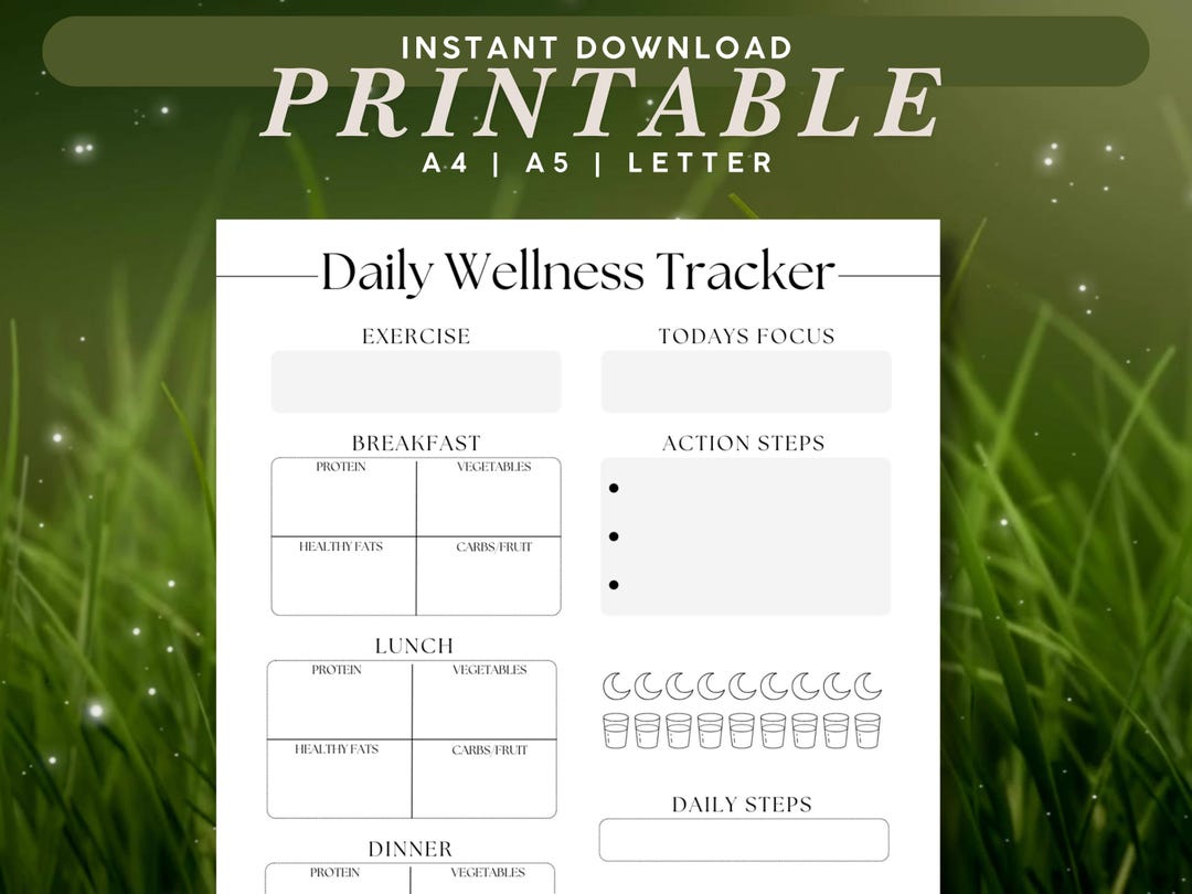 Daily Wellness Tracker | Printable Mood Tracker | Self Improvement ...