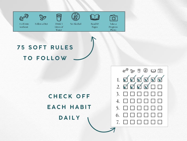 75 Day Challenge Tracker | 75 Day Soft Printable Template | Soft 75 ...