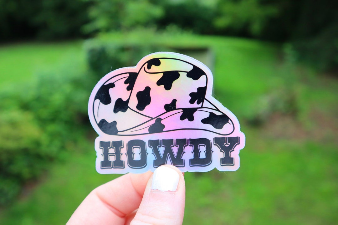 Howdy Cow Print Holographic Sticker - Etsy