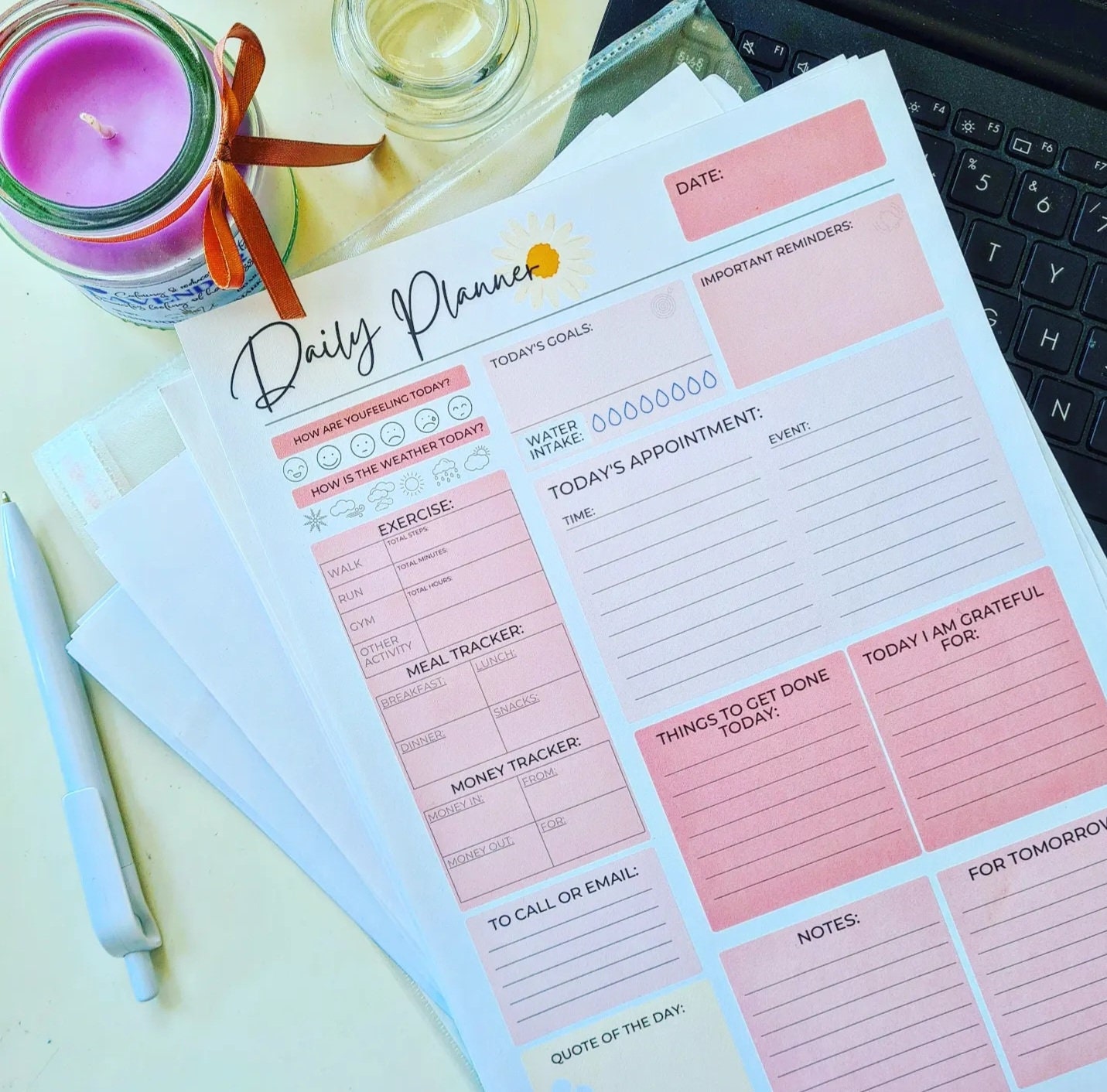 Daily Planner Printable Downloadable, Cute All in One Daily Task ...