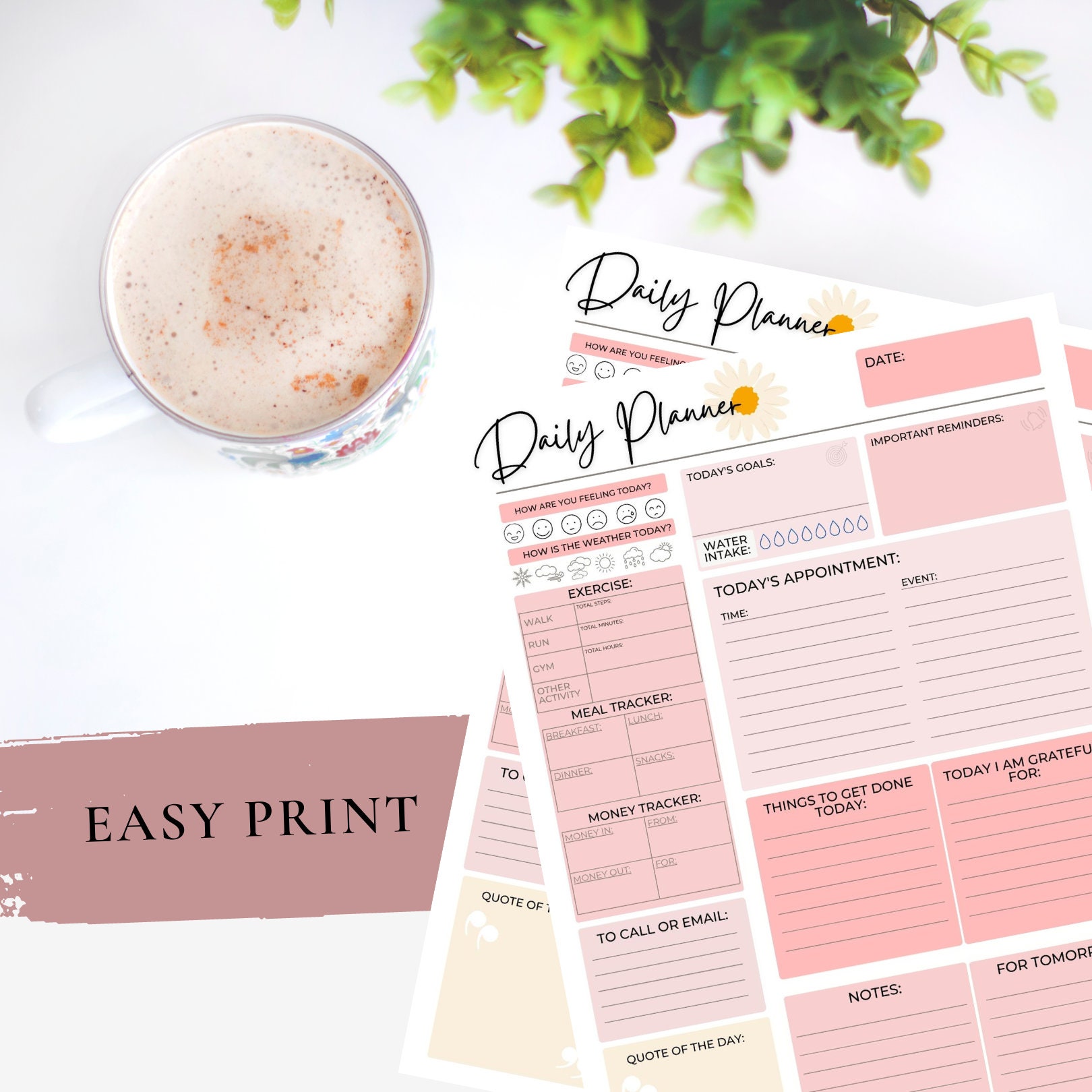Daily Planner Printable Downloadable, Cute All in One Daily Task ...