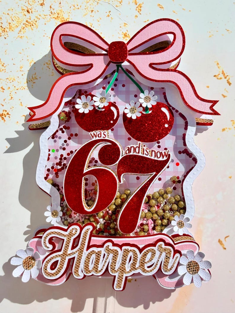 67 Caketopper - I Was 6 Now I'm 7 Cherry Themed Cake Topper - Etsy