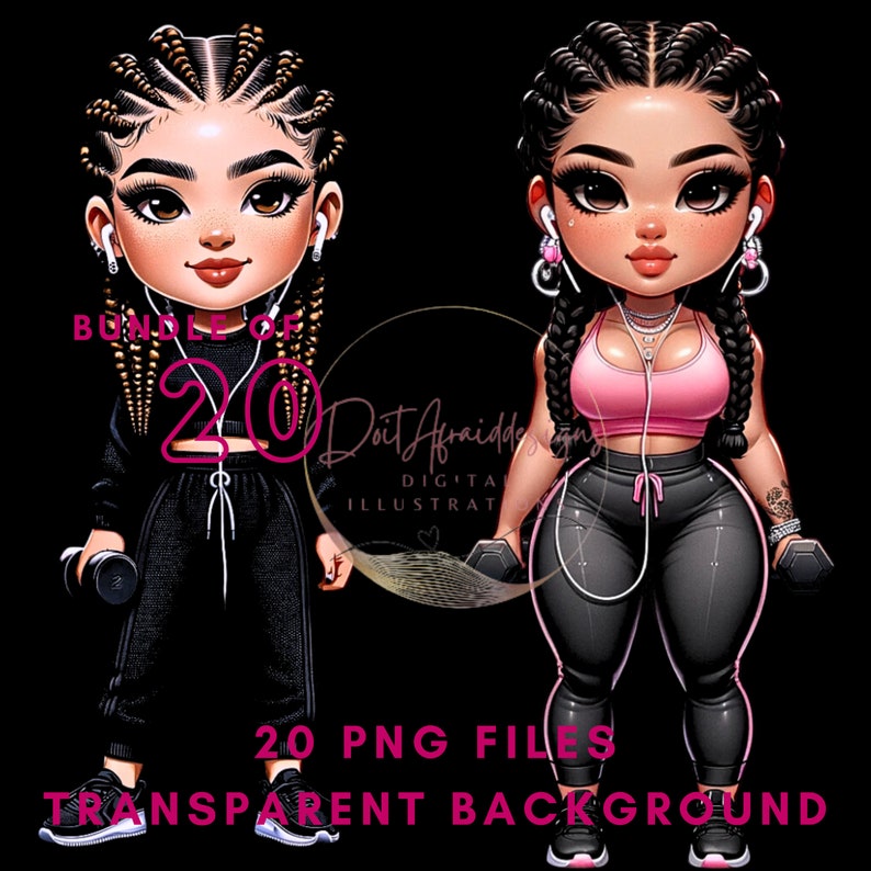 Workout Chibis, Chicana Chibis Working Out, Chibi Doll PNG, Chibi ...