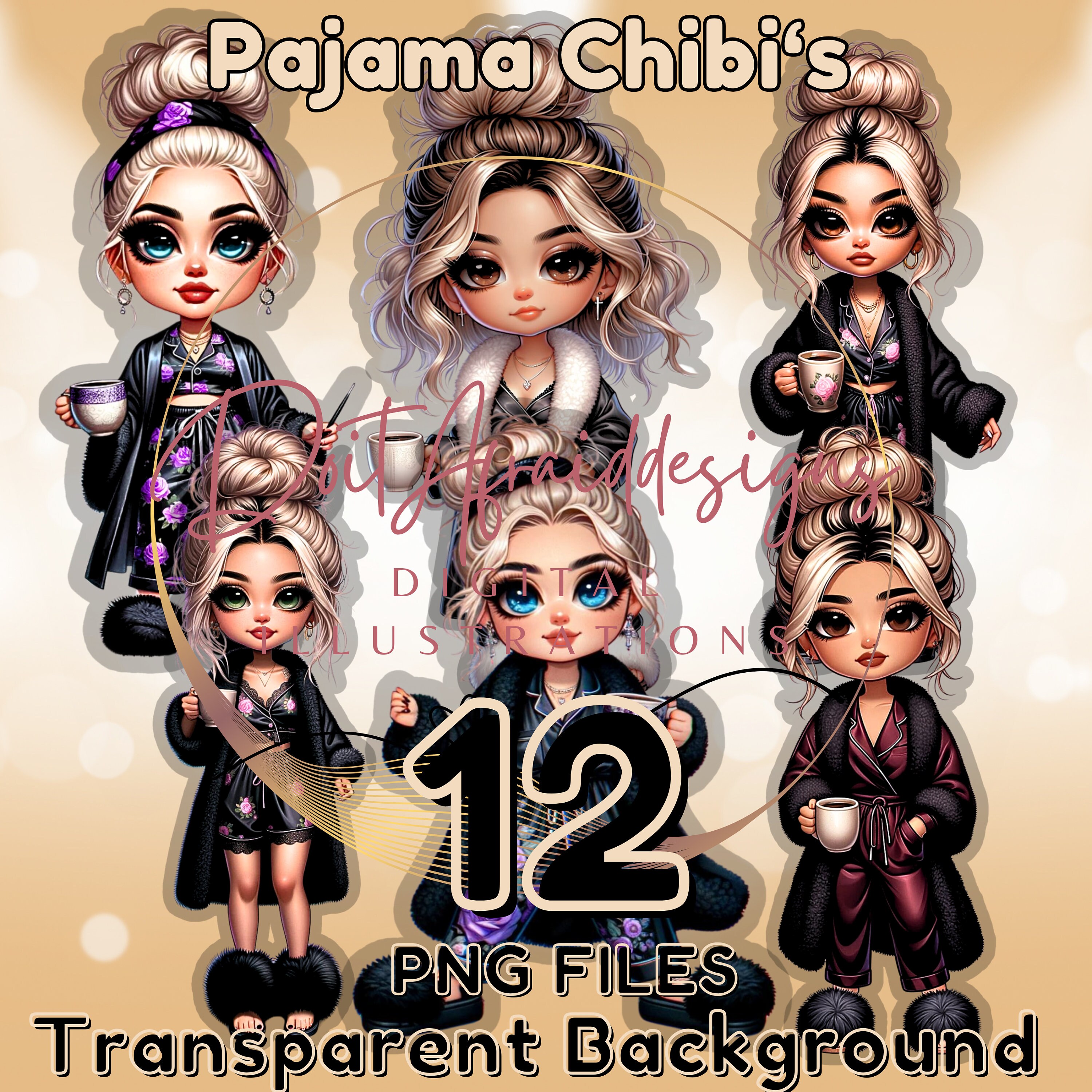Cozy Chibi Pajama Chibi's Blonde Chicana Chibi's Pj's and Coffee Chibi ...