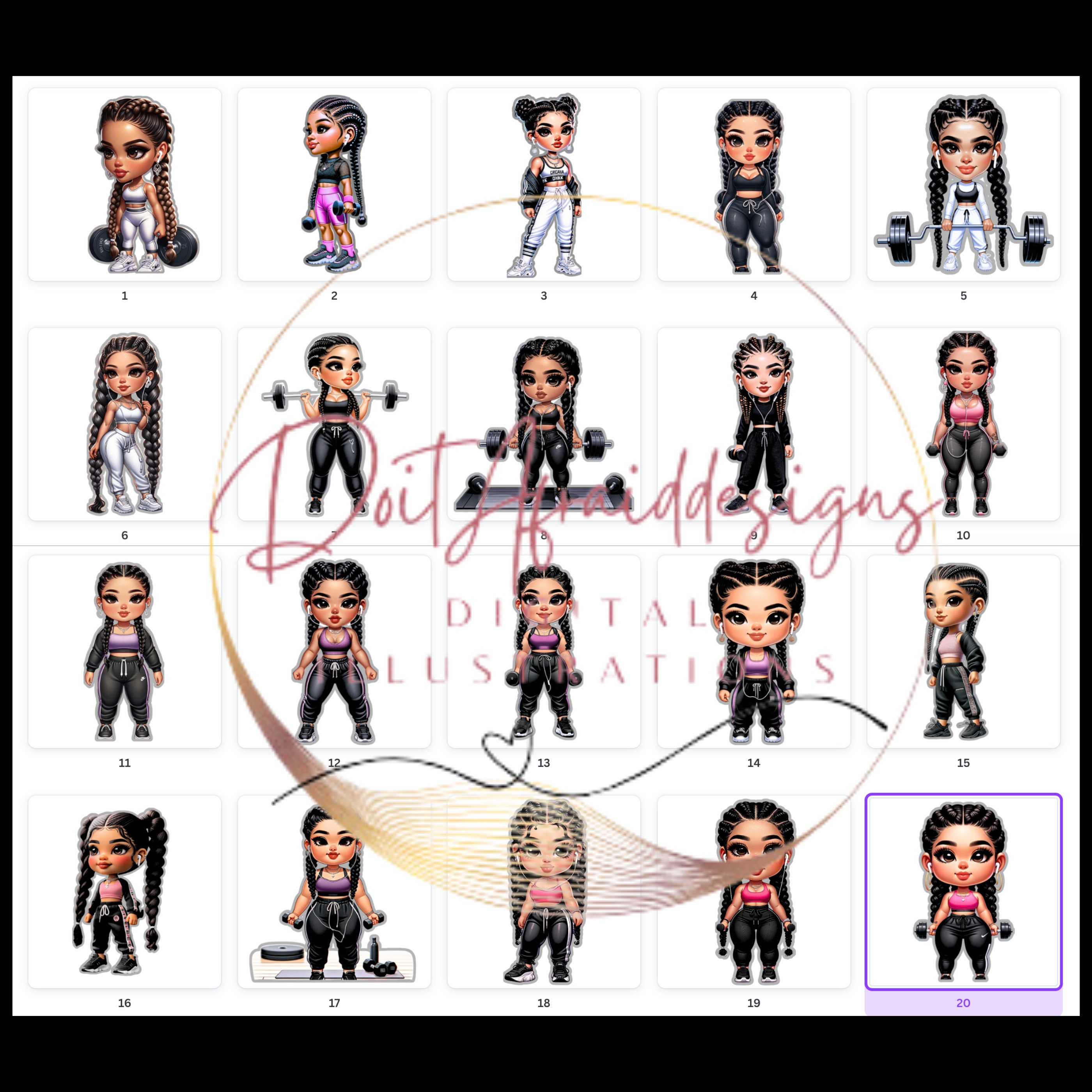 Workout Chibis, Chicana Chibis Working Out, Chibi Doll PNG, Chibi ...